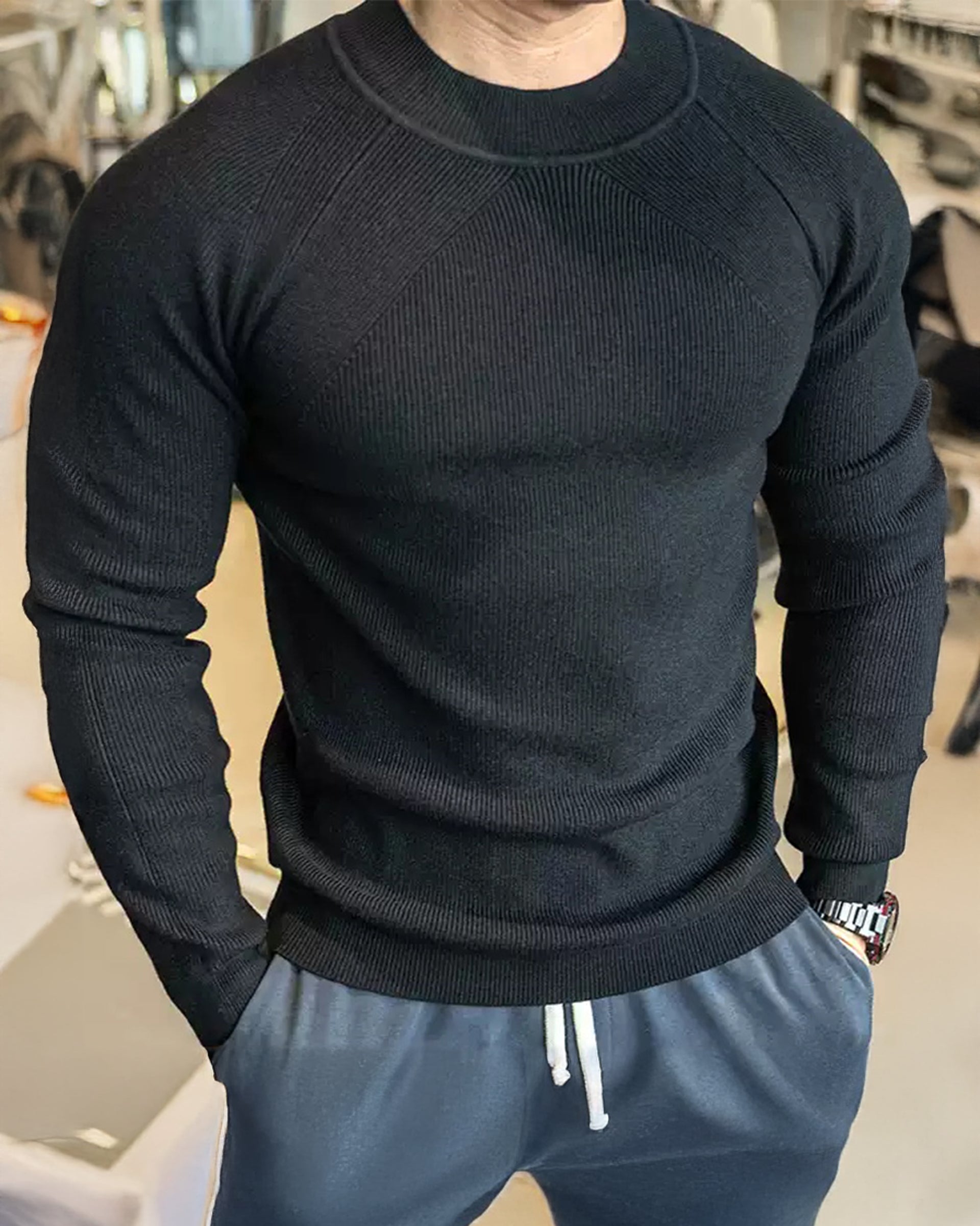 Apex Muscle Fit Ribbed Pullover Sweater Shirt | Ahaselected
