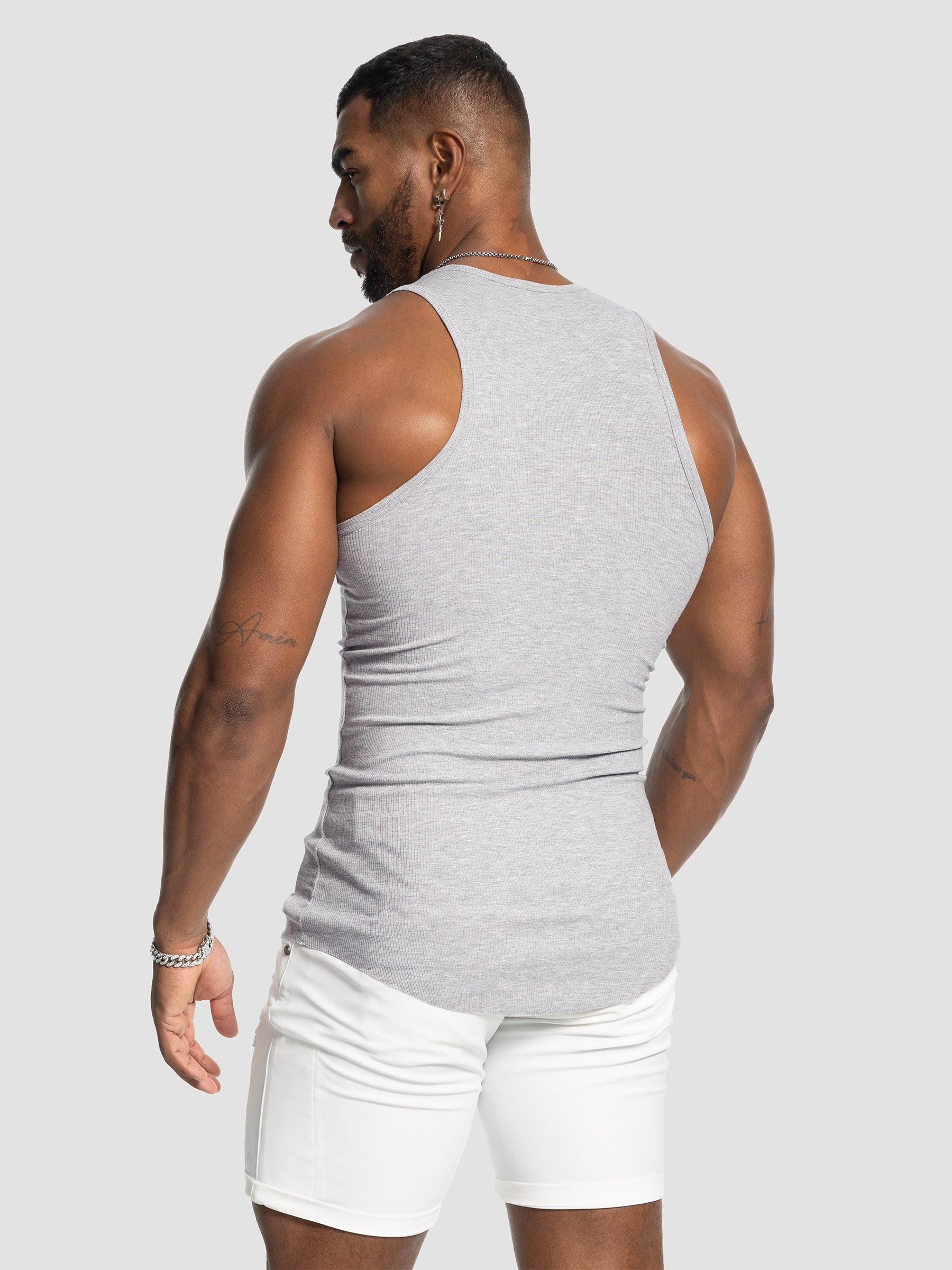 Ribbed Stretch Tank Top Curved Hem | Ahaselected