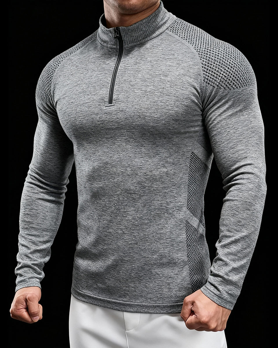 Slim Fit Long Sleeve Half-Zip Training Shirt with Textured Pattern ...