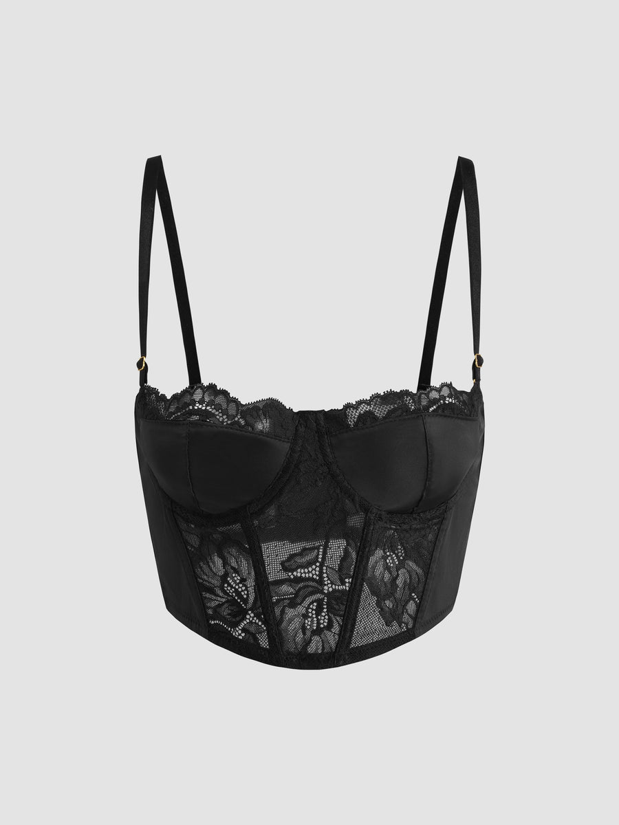 Lace Splicing Satin Longline Bra | Ahaselected