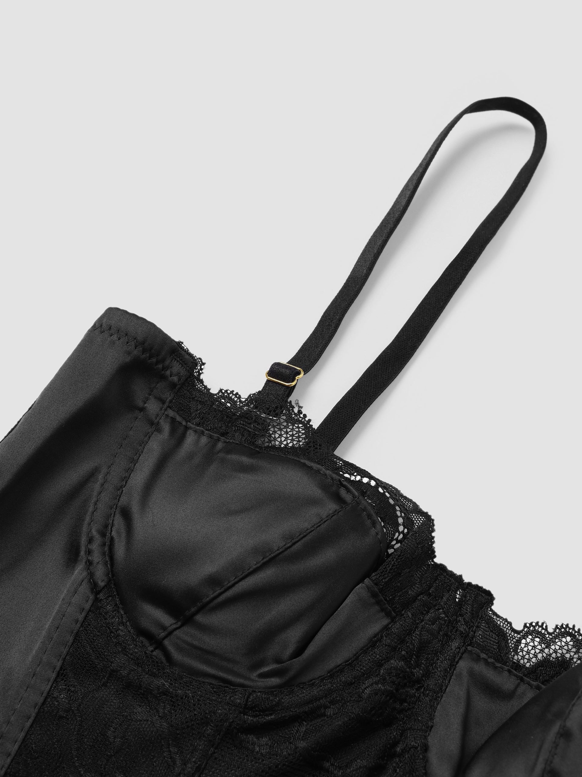 Lace Splicing Satin Longline Bra | Ahaselected