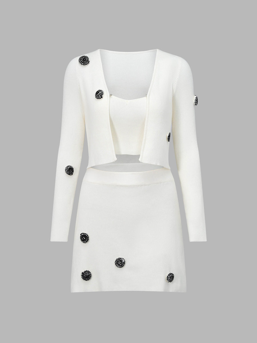 Camellia Tweed Knitted 3-Piece Set | Ahaselected
